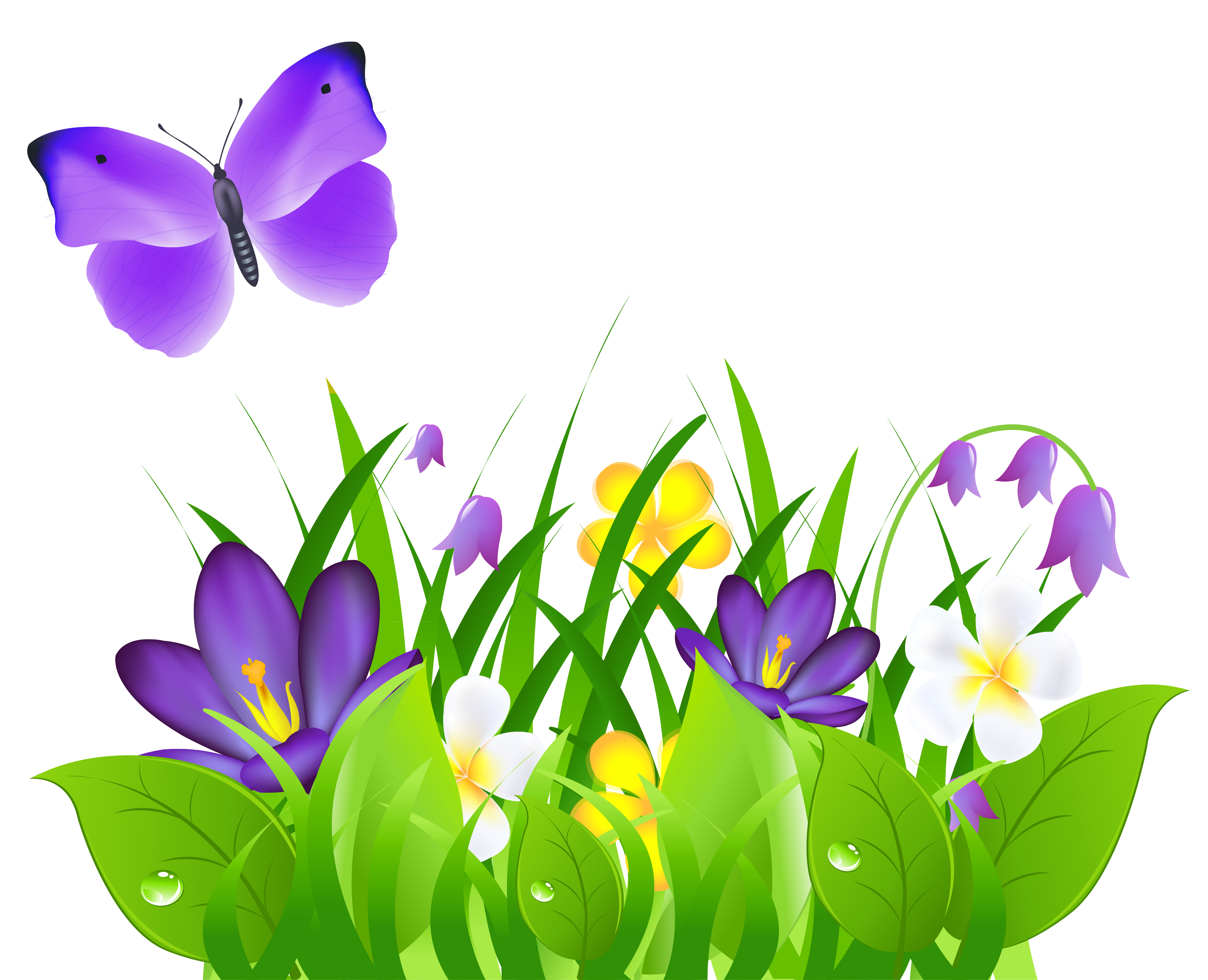 Purple Flowers Grass And Butterfly Png Clipart Picture Gallery