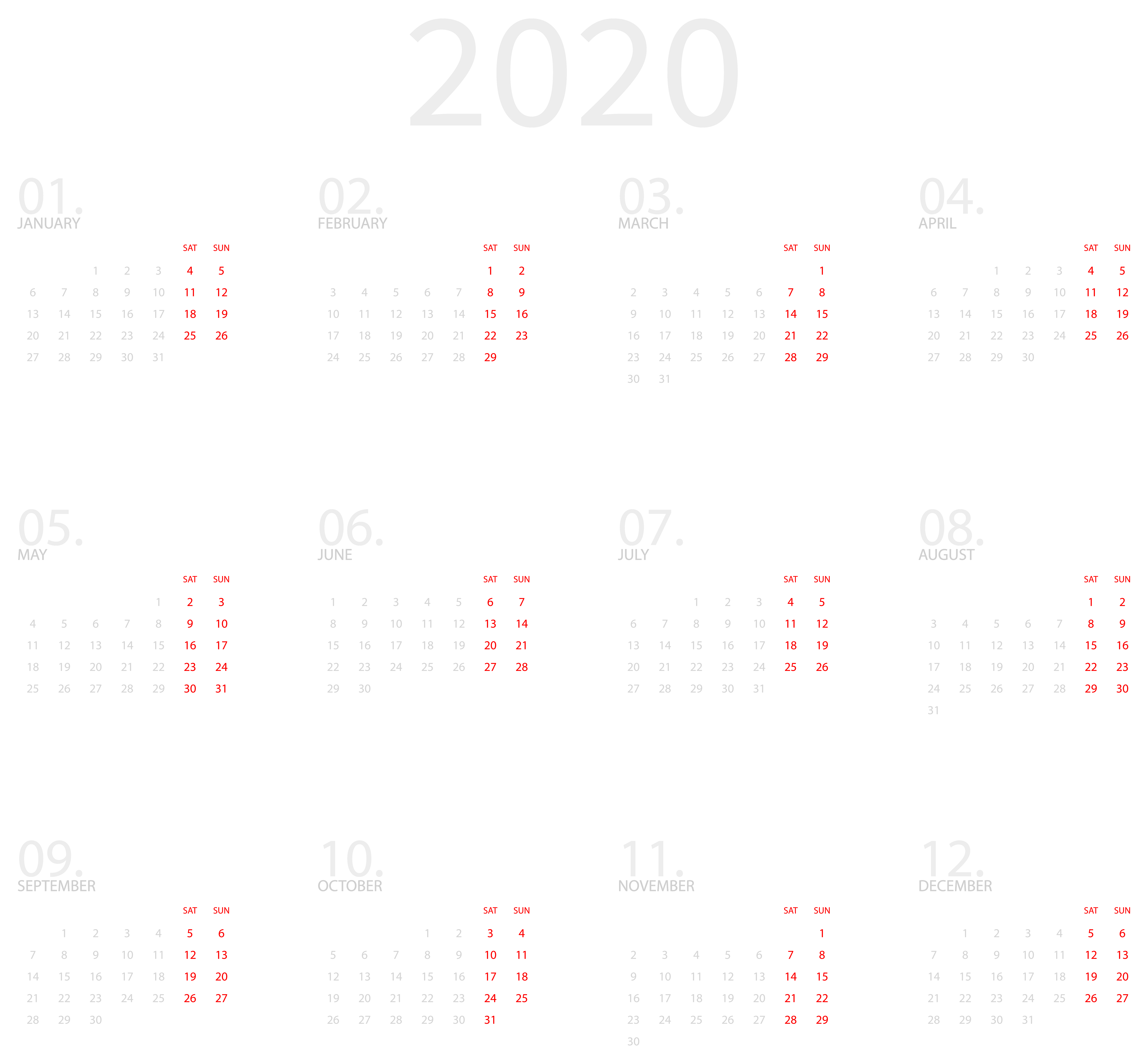 Calendar 2020 White Transparent Clipart | Gallery Yopriceville - High ...
