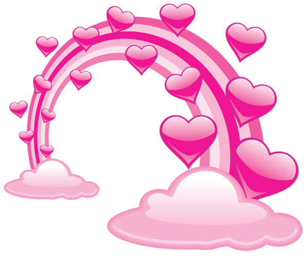 Pink Valentine Clouds With Hearts and Pink Rainbow PNG Clipart ...