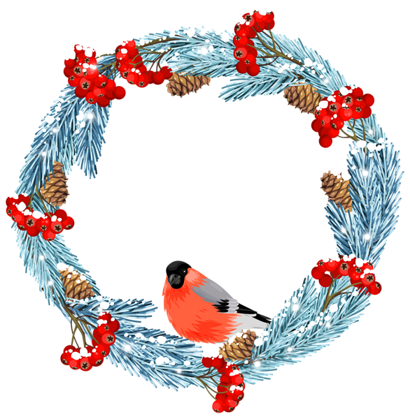 Blue Winter Wreath with Bird PNG Clip Art Image | Gallery Yopriceville ...